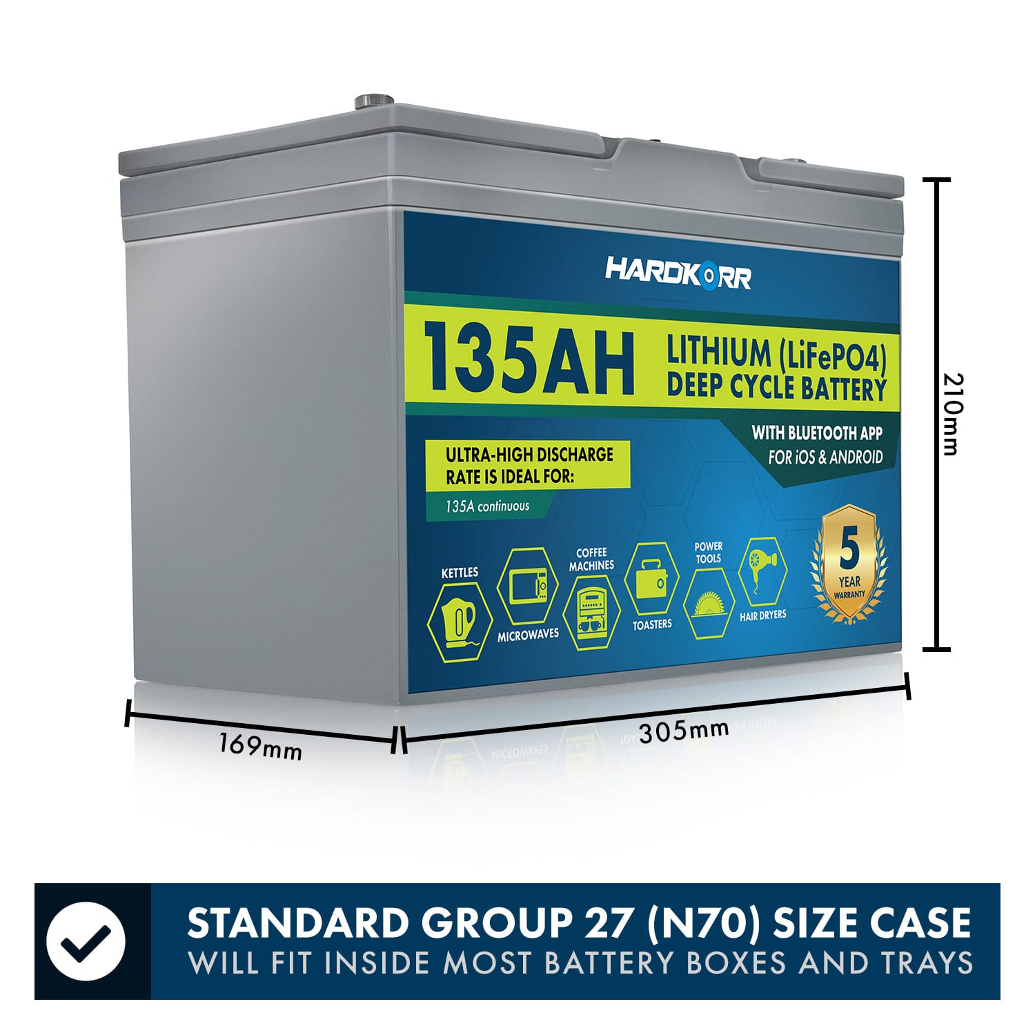 135Ah Lithium (LiFePO4) Deep Cycle Battery w/Bluetooth – HARDKORR