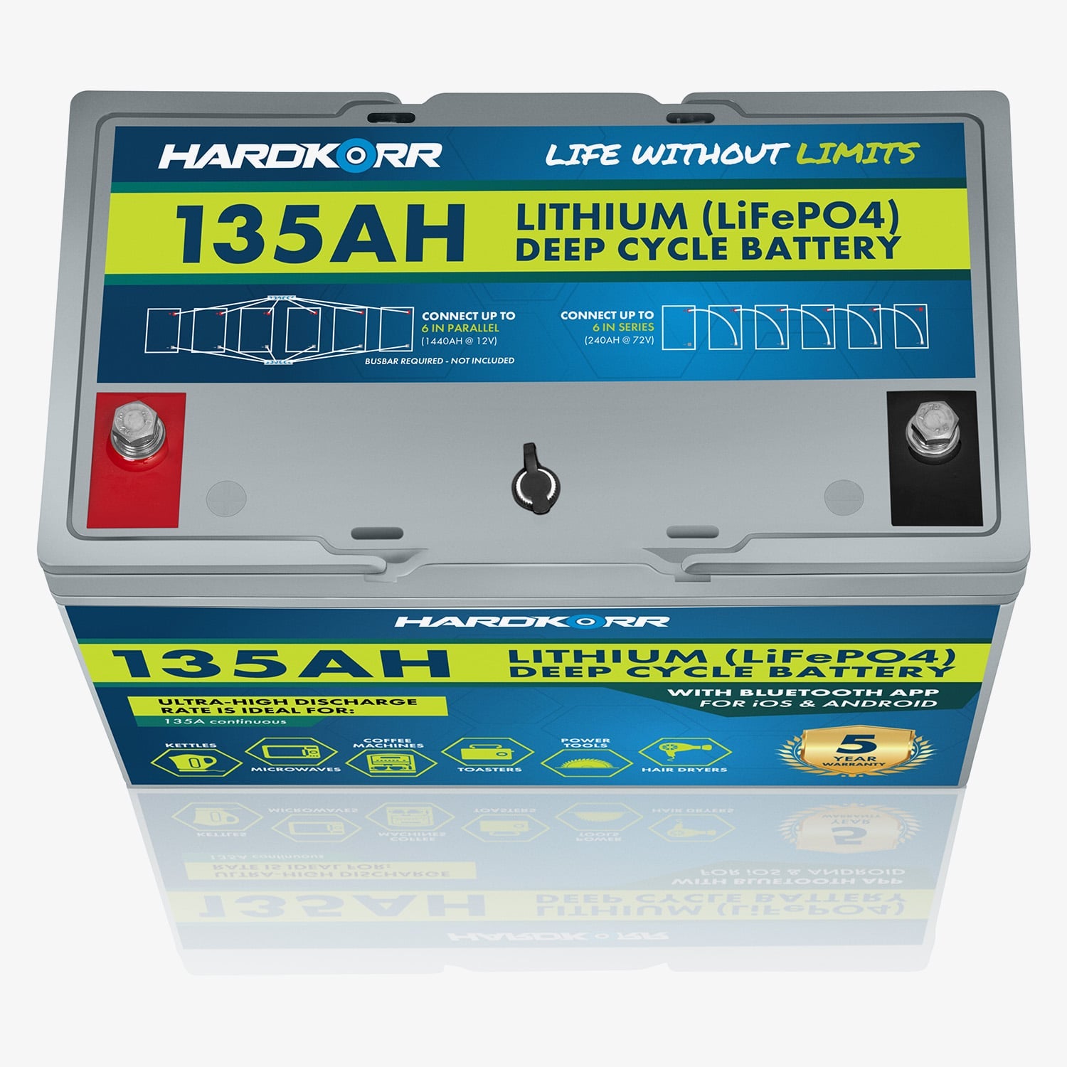 135Ah Lithium (LiFePO4) Deep Cycle Battery w/Bluetooth – HARDKORR